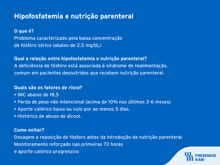 Entenda qual a relação entre hipofosfatemia e nutrição parenteral